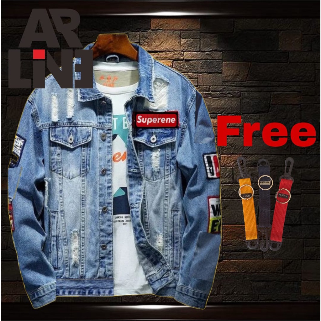 Jual Jaket Jeans Pria Keren Emblem Jeket Denim Sobek Bordir Cowok ...