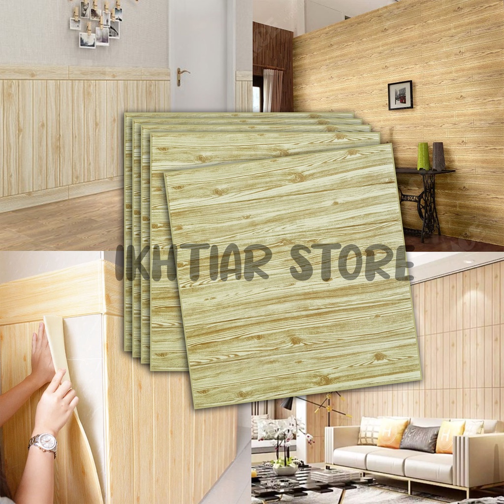 Jual Wallpaper 3D Modern Foam Motif Serat Kayu / Wall Sticker Dinding ...