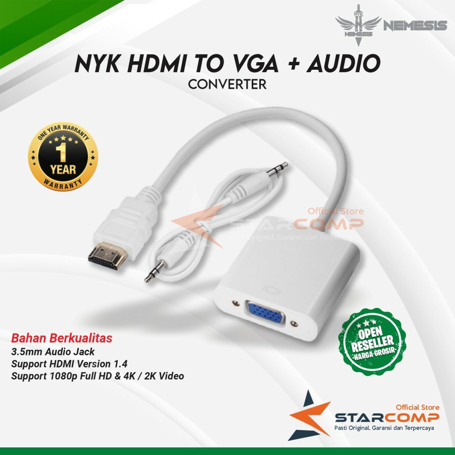Jual Converter HDMI TO VGA + Audio Kabel NYK Adapter HDMI to VGA ...
