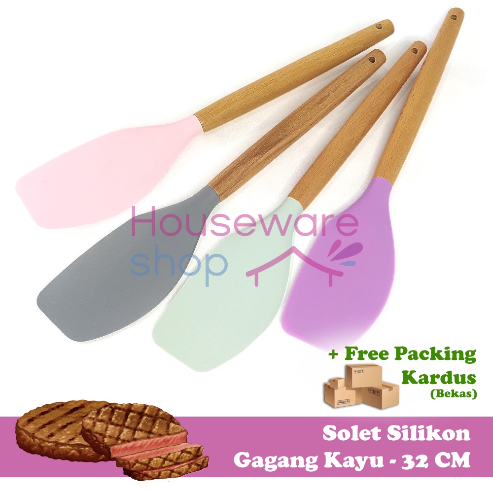 Jual Solet Spatula Silikon Gagang Kayu Tahan Panas - 32 Cm | Shopee ...