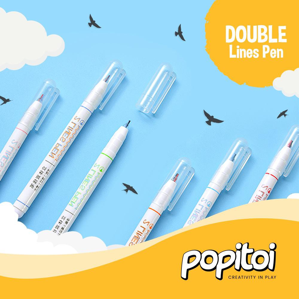 Jual Double Lines Pen 0.5 mm 1 Set 3 Color Pulpen 2 warna gel marker ...