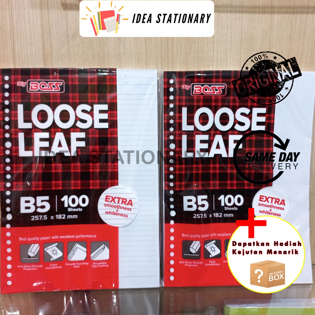 Jual READY!! Loose Leaf Kertas Binder Ukuran B5 Isi 100 Lembar Garis / Polos BIG BOSS | Shopee ...