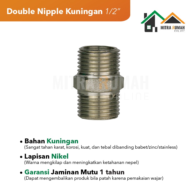 Jual Double Nipple Drat Luar Kuningan / Dobel Nepel Nepple 1/2 " Inchi ...