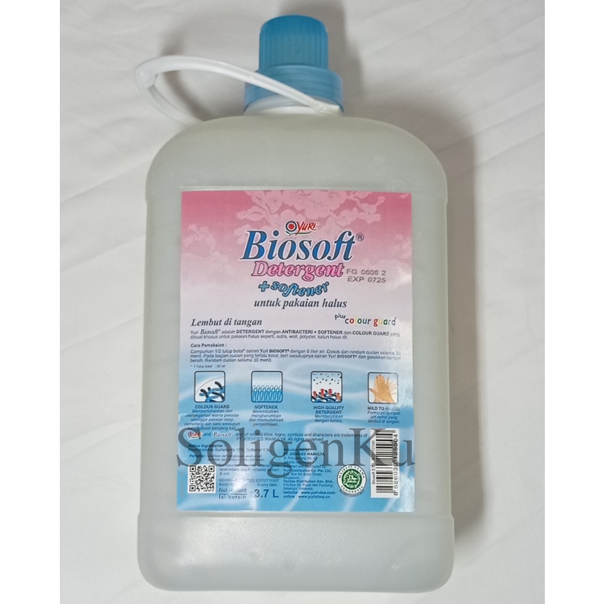 Jual Yuri Biosoft Detergent + Softener Jerigen 3,7 Liter Yuri Biosoft Deterjen Pakaian 3,7Liter ...