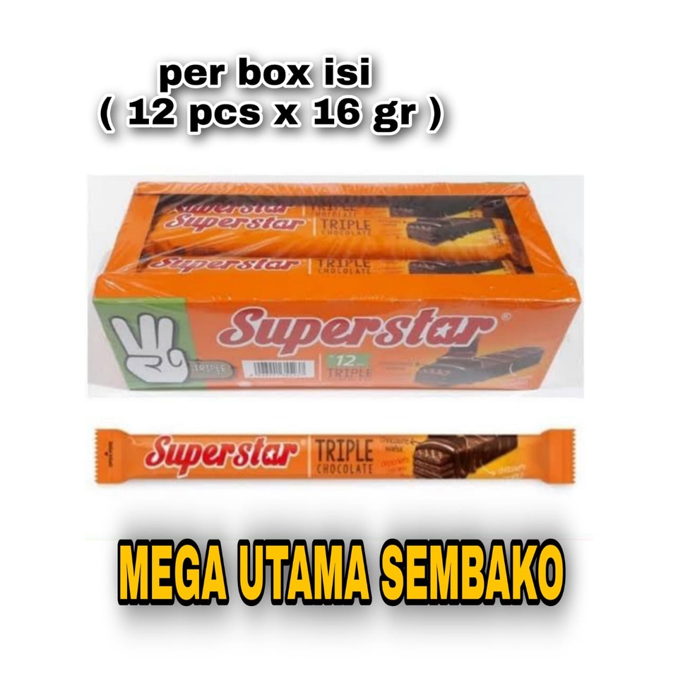 Jual wafer superstar triple chocolate per box isi ( 12 pcs x 16 gr ...