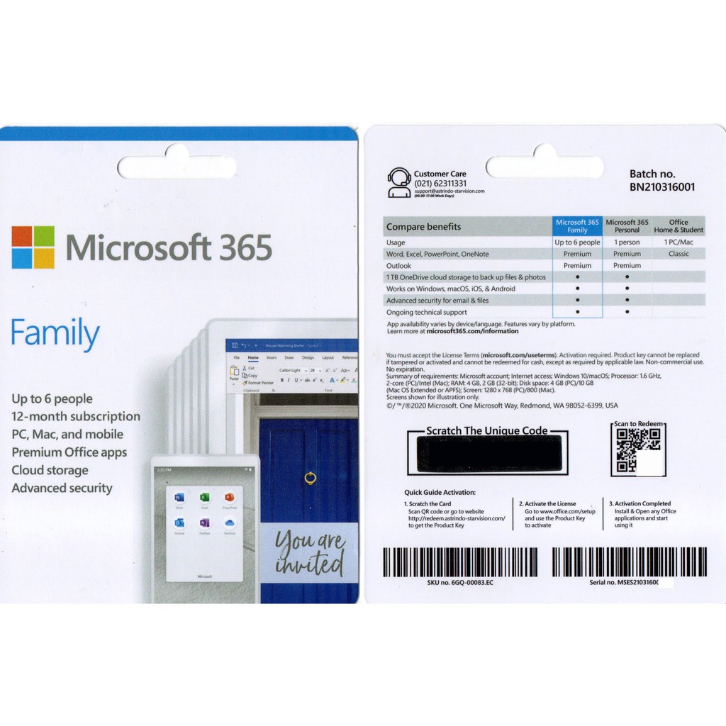 Jual MICROSOFT 365 Family 1 Year Subscription - For 6 person (POSA Card ...