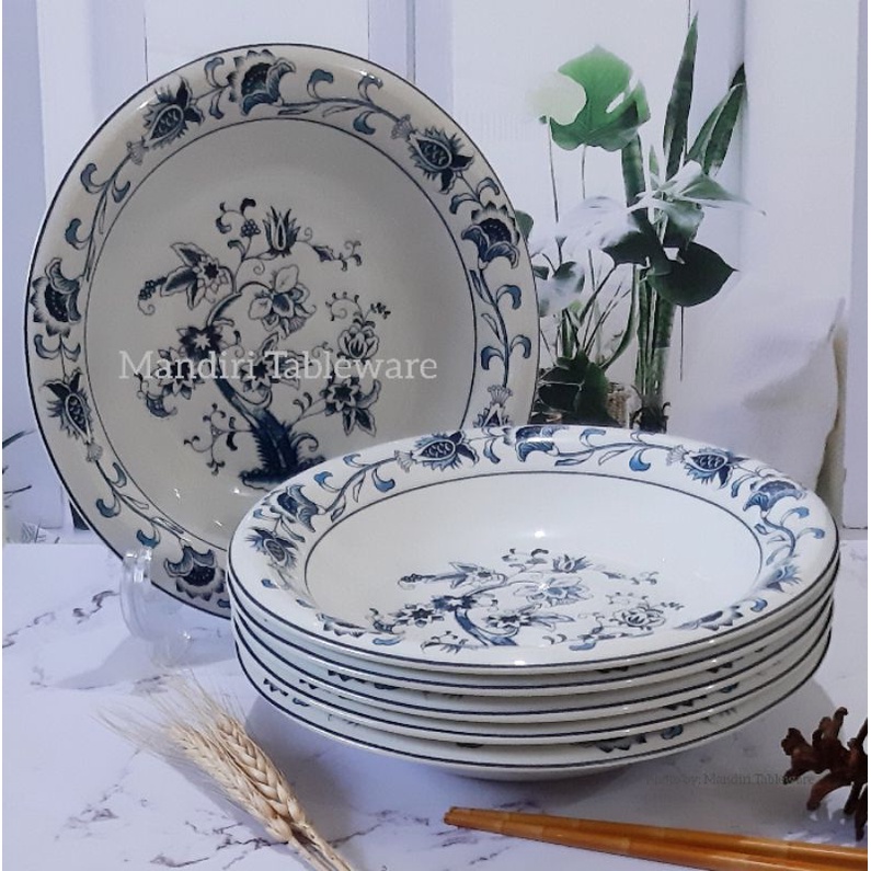 Jual Piring Lontong Keramik 23 cm | Piring Omega | Tebal | Motif Blue ...