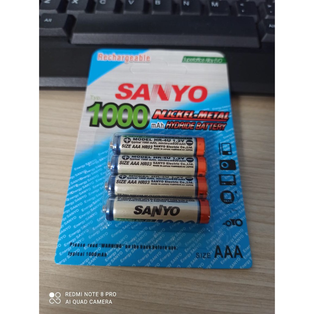 Jual Baterai Batere Sanyo AAA Rechargeable Bisa Di Cas Ulang isi 4Pcs ...