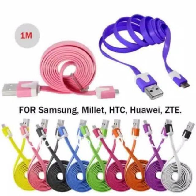 Jual KABEL DATA PIPIH / kabel pipih 100cm warna / KABEL DATA WARNA ...