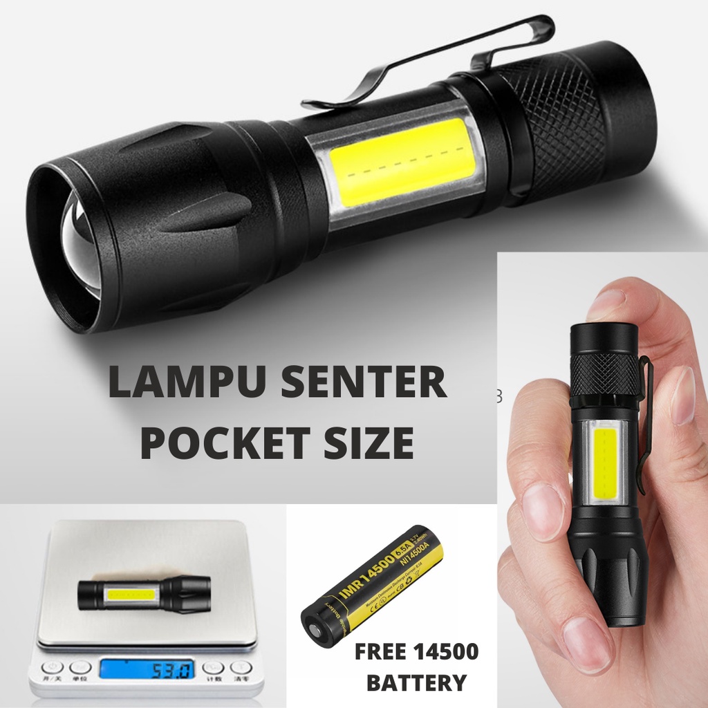 Jual Lampu Senter LED Mini Q5 + COB 300 Lumens Battery Rechargeable ...