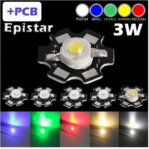 Jual High Power LED 3W Epistar Biji LED Super Bright Warna + PCB led ...