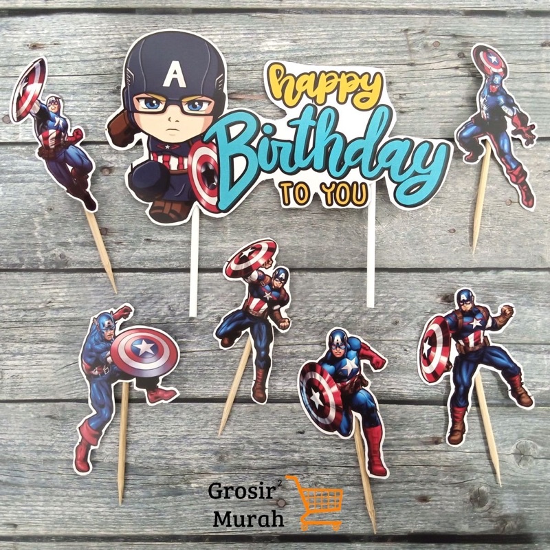 Jual Cake Topper Captain America/Topper Cake Captain America | Shopee ...