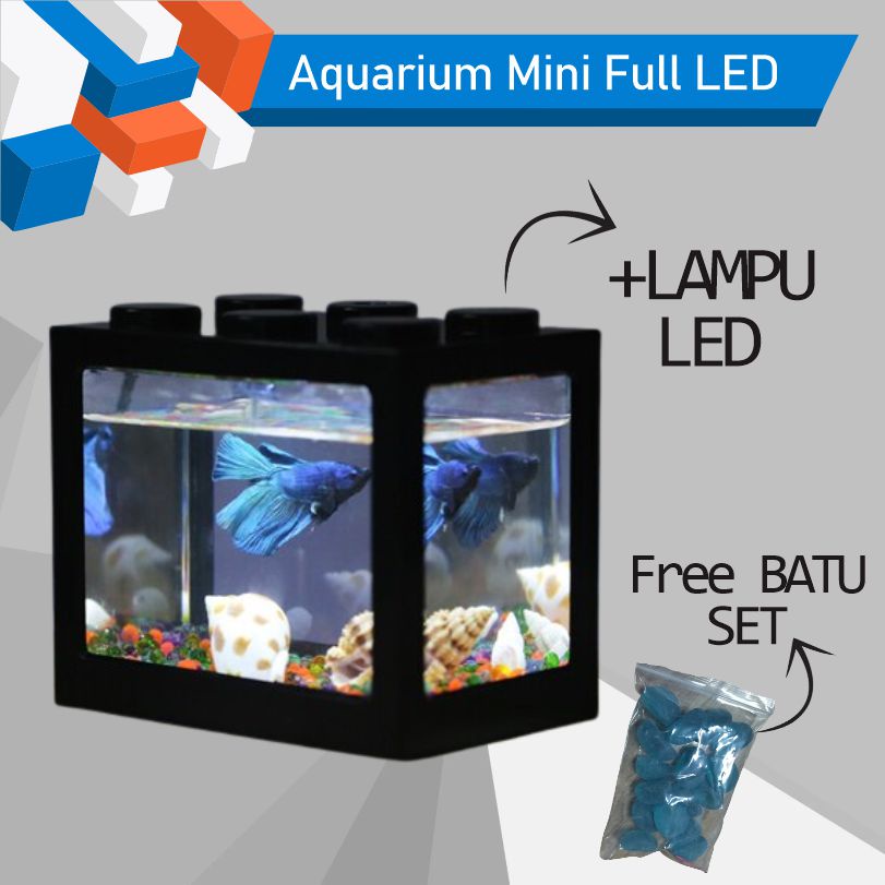 Jual Aquarium Cupang Mini Full LED Free Batu Set - Akuarium Cupang ...