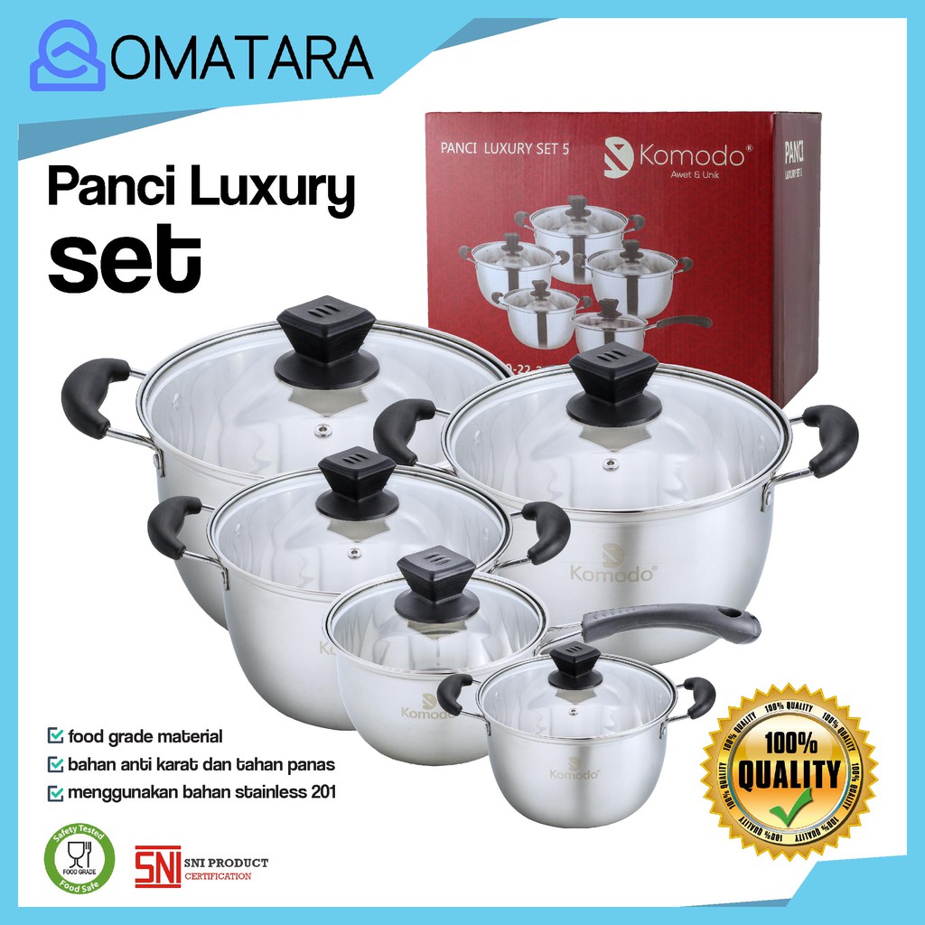 Jual KOMODO PANCI SET LUXURY ISI 5 PCS | COOKWARE SET STAINLESS ANTI ...