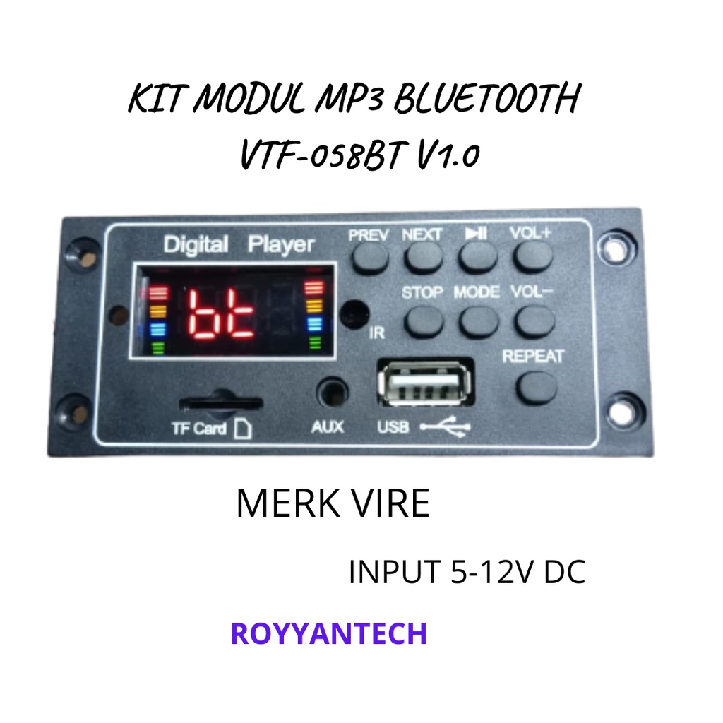 Jual KIT MODUL MP3 PLAYER VTF-058TF BLUETOOTH VIRE V1.0 | Shopee Indonesia