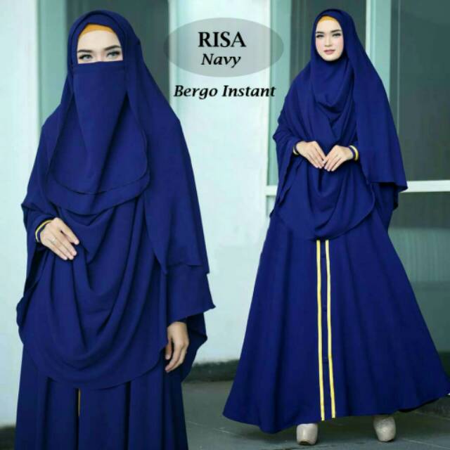 Jual SET GAMIS RISA SYAR'I BUSUI + PASHMINA INSTAN DAN CADAR (NIQAB) | Shopee Indonesia