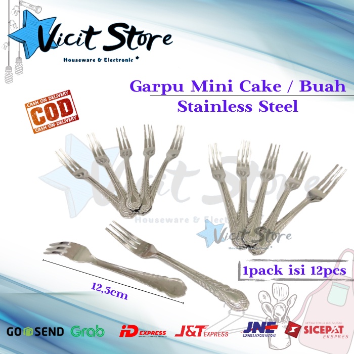 Jual Garpu Mini Kue / Buah / Dessert Stainless Steel ( 1pack isi 12pcs ...