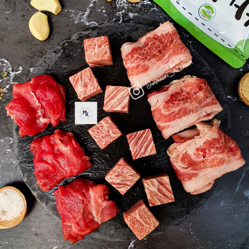 Jual PAKET DAGING BBQ 1.5 KG MURAH SAIKORO Wagyu Cube 500gr + US Beef ...