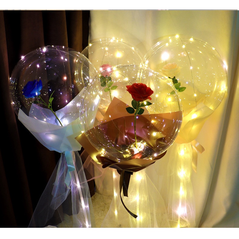 Jual [LOGU] Bunga balon pvc, LED rose bouquet ballooon, Bunga LED balon ...