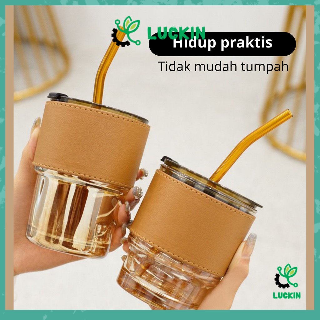 Jual Luckin Botol Kaca 2 in1 / Tumbler Gelas Kaca / Botol Minum Kaca ...