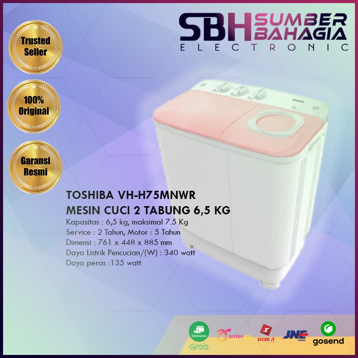 Jual TOSHIBA VH-H75MNWR MESIN CUCI 2 TABUNG 6,5 KG (NEW) ( KHUSUS BANDUNG) | Shopee Indonesia