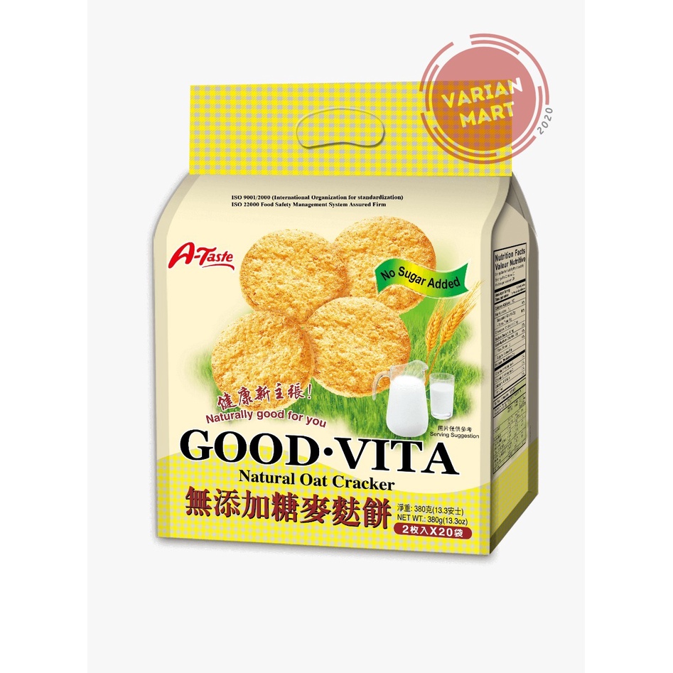 Jual A-Taste Good Vita Natural Oat Cracker 380gr |NO SUGAR| BISKUIT ...