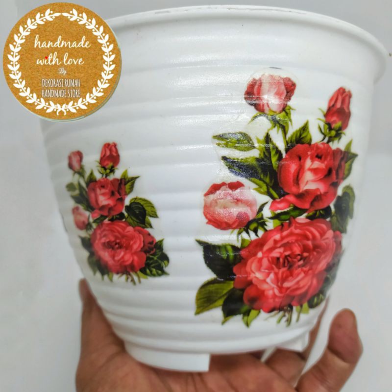 Jual POT Bunga Cantik Unik Putih Elegan Bunga Hias Plastik lukis ...