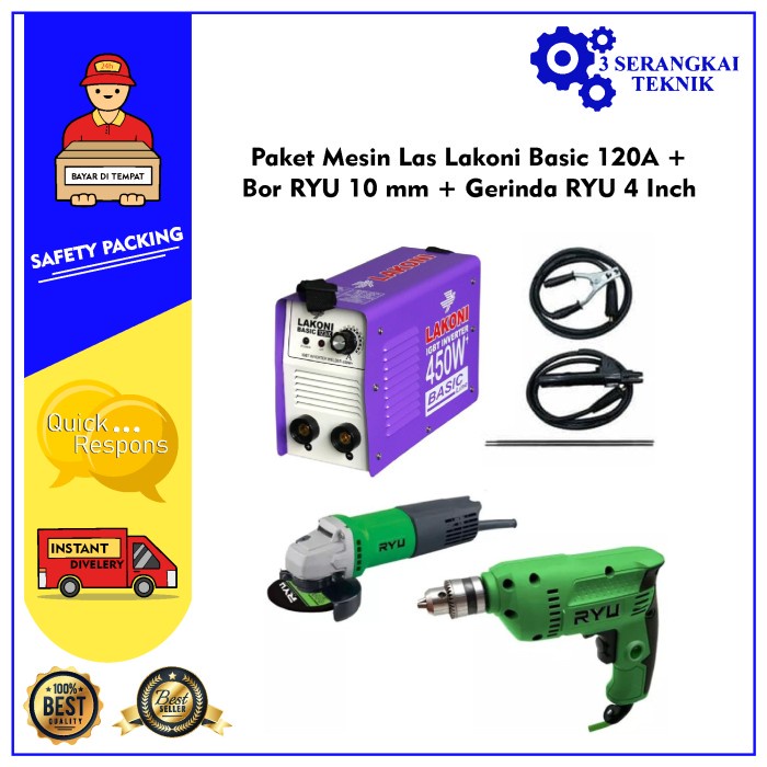 Jual Paket Mesin Las Lakoni Basic 120A + Bor RYU 10 mm + Gerinda RYU 4 ...