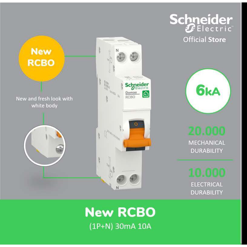 Jual Schneider RCBO SLIM DOMAE 1 Phase 6A 10A 16A 20A 25A 32A -30mA ...