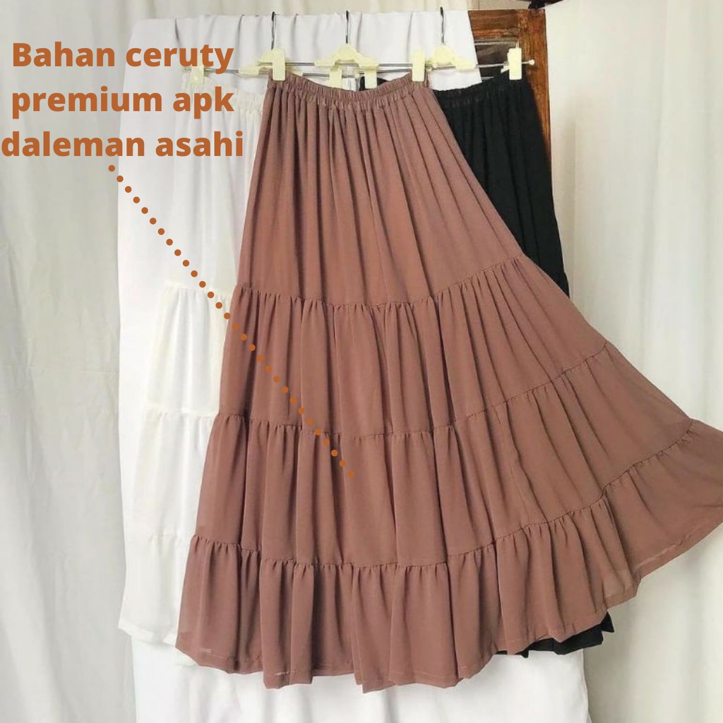 Jual rok wanita panjang wollycrepe skirt remaja kekinian tutu motif rok ...