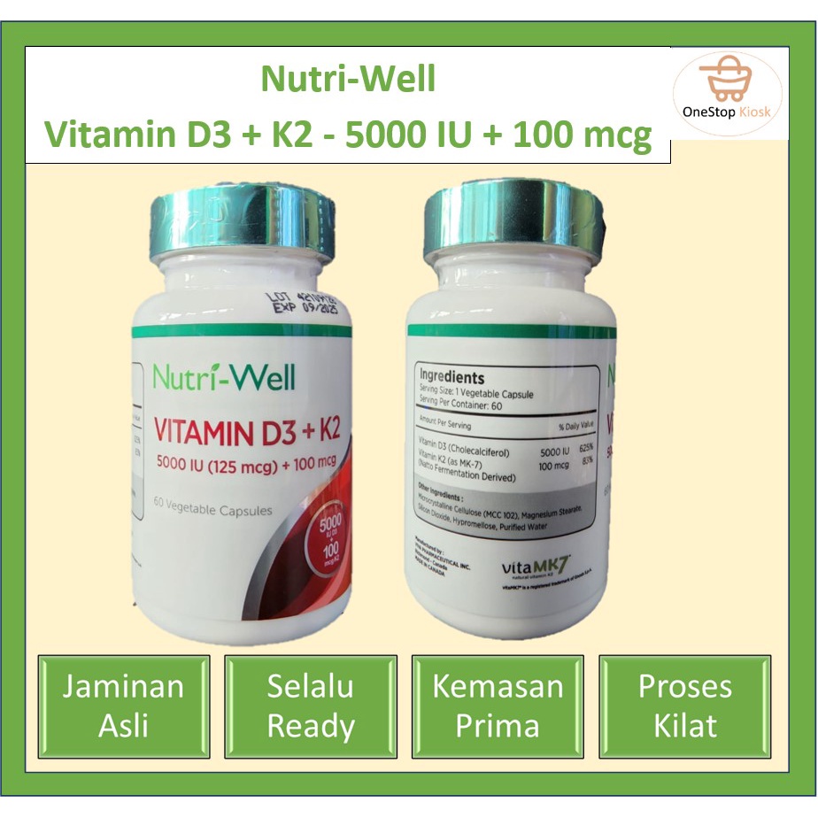 Jual Nutriwell Vitamin D3 + K2 - 5000 IU + 100 mcg - Isi 60 Kapsul | Shopee Indonesia