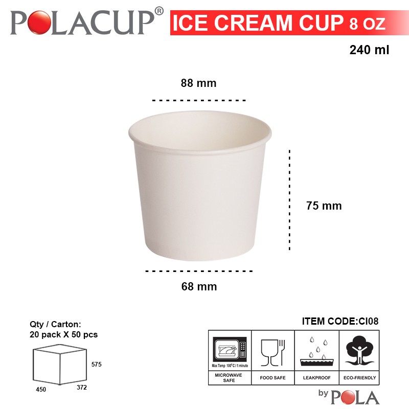 Jual POLA Paper Ice Cream Cup 8 oz / Gelas Es Krim 240 ml + TUTUP - 50pcs | Shopee Indonesia