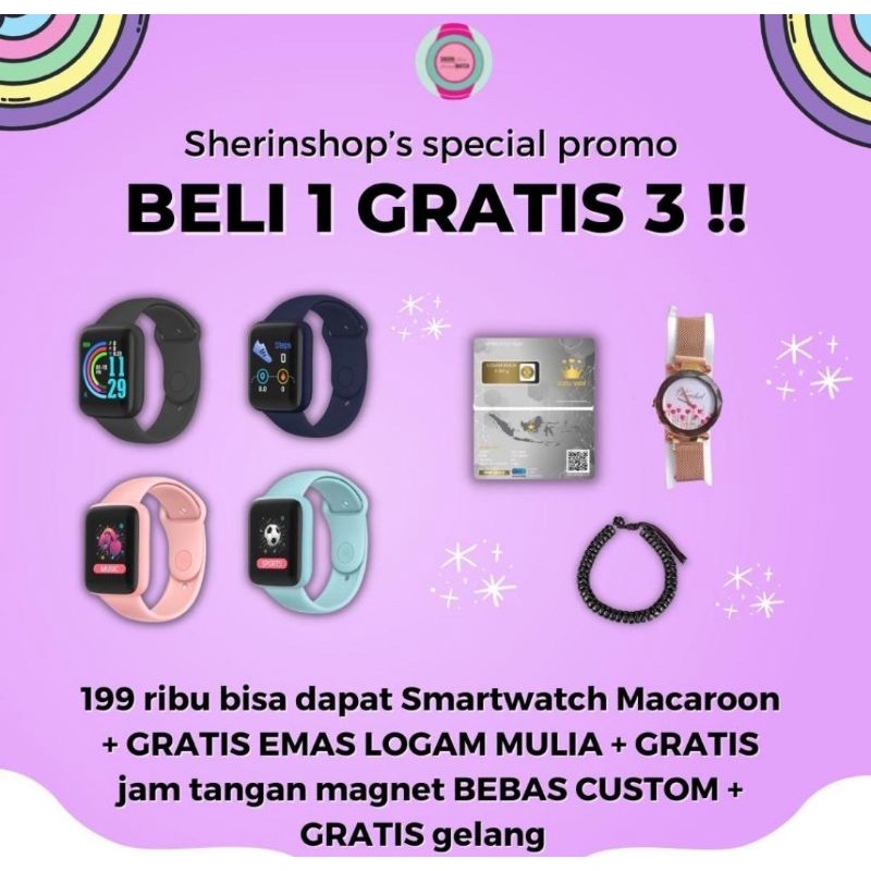 Jual BELI 1 GRATIS 3 SMARTWATCH MACAROON READY STOCK JAKARTA | Shopee ...
