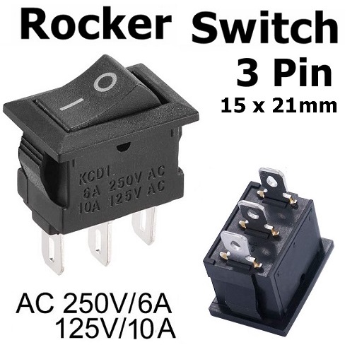 Jual Saklar Power Rocker Switch ON OFF 21x15mm 3 PIN 3 Kaki 6A 250VAC ...