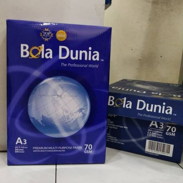 Jual KERTAS HVS BOLA DUNIA A3 70 GSM PER RIM (500 LEMBAR) | Shopee ...