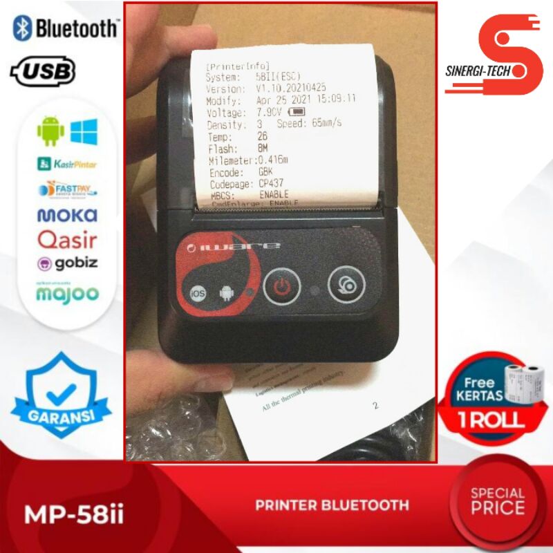 Jual PRINTER BLUETOOTH MINI 58MM IWARE MP-58II RPP02N THERMAL KASIR PORTABLE (MOKAPOS) | Shopee ...