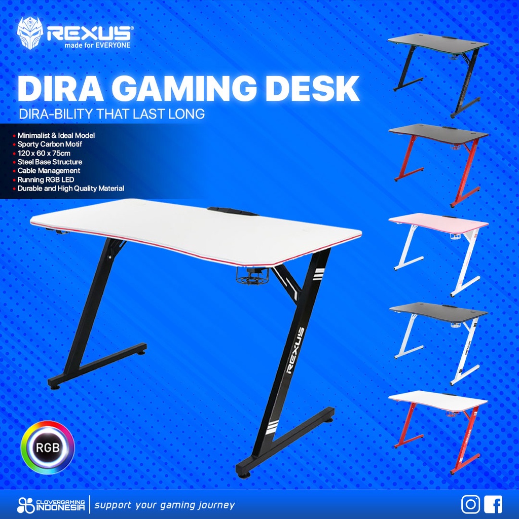 Jual Rexus Dira RGB - Gaming Desk Meja Gaming | Shopee Indonesia