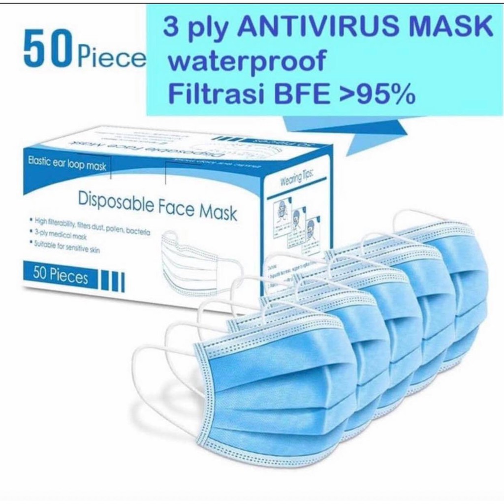 Jual Masker telinga earloop 3ply 1BOX isi 50pc | Shopee Indonesia