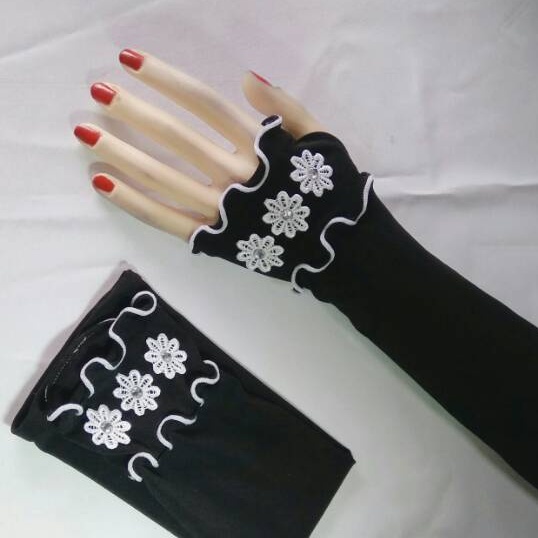 Jual manset tangan jempol Flower putih curly 2 layer /manset tangan ...