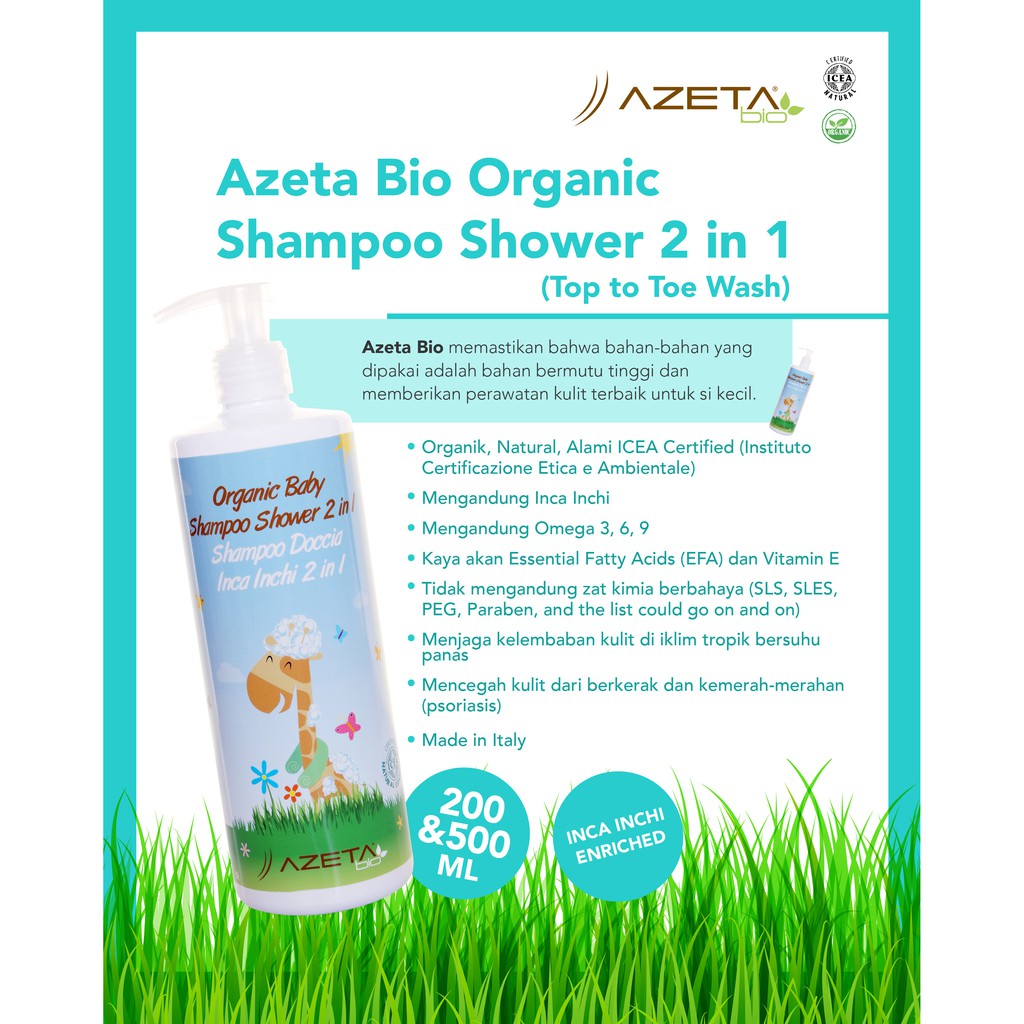 Jual Azeta Bio Organic Baby Shampoo Shower 2 in 1 200ml &500ml | Shopee ...