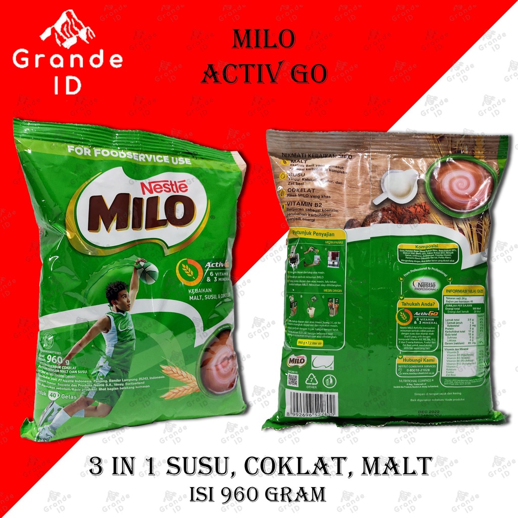 Jual MILO 960 GRAM ACTIV GO 3 IN 1 SUSU COKLAT MALT NESTLE FOOD SERVICE ...
