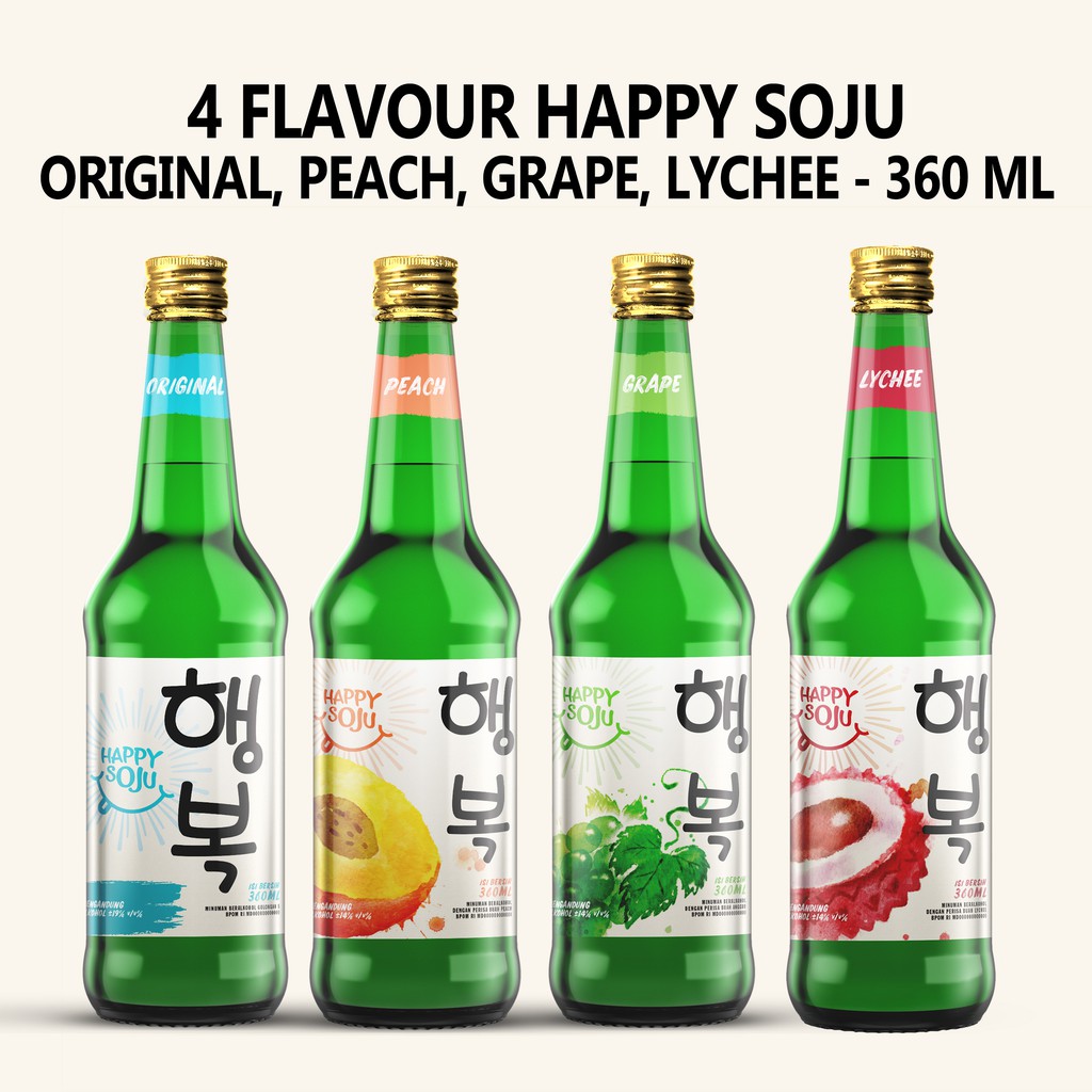 Jual Happy Soju All Flavour 4 Botol [360 ML] | Shopee Indonesia
