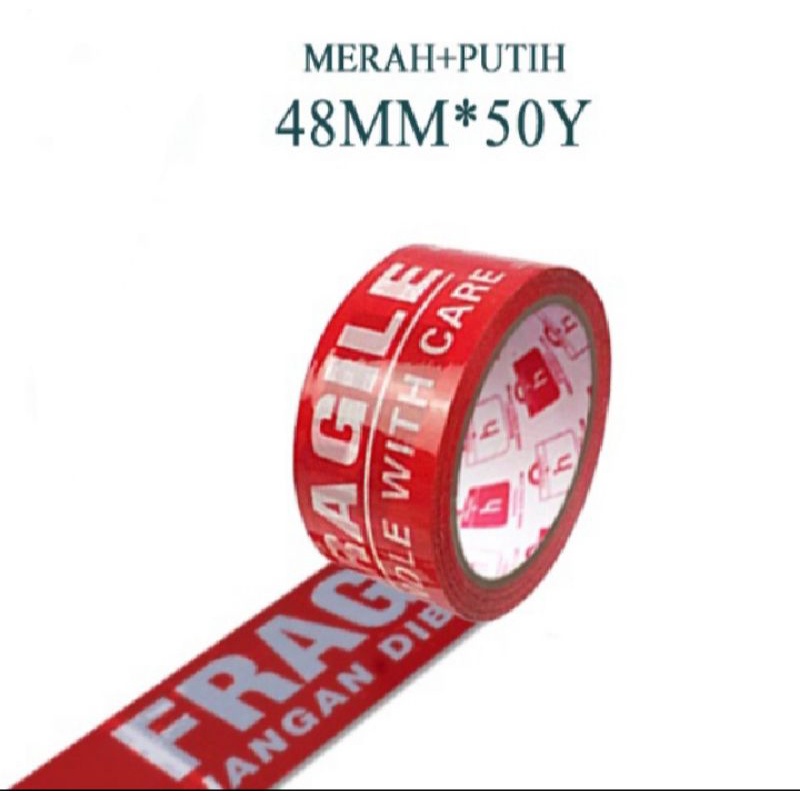 Jual Lakban Merah Putih 48mm x 50 Yard Lakban Fragile Selotip Isolasi ...