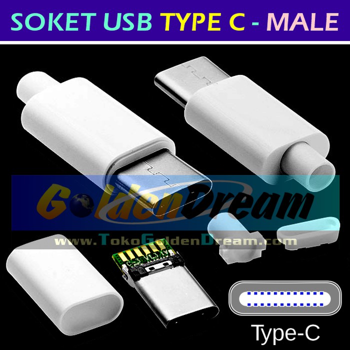 Jual Soket USB Type C Male Jantan + Casing Tutup Shell Tipe Jack Socket ...