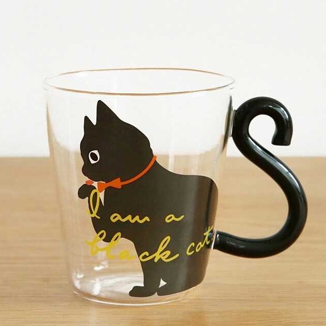 Jual [Hitam/Oren] Gelas Unik Model Kucing Cute Cat Tail Handle Cup ...