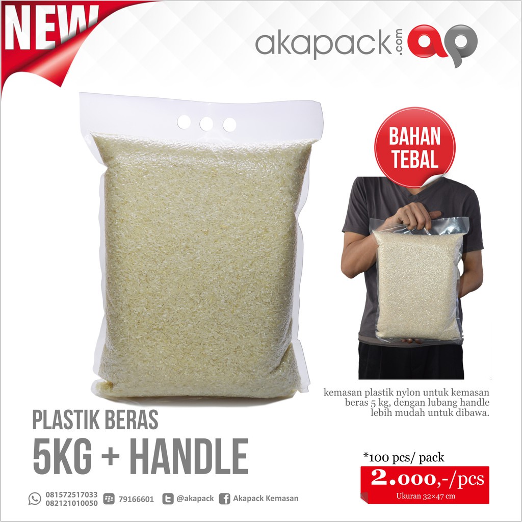 Jual Kemasan Plastik Beras 5kg dengan Handle Bolong 3 100pcs | Shopee ...