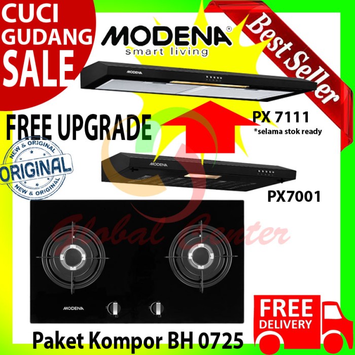Jual Paket Kompor Tanam Gas Modena 2 Tungku Bh 0725 Dan Cooker Hood Px ...