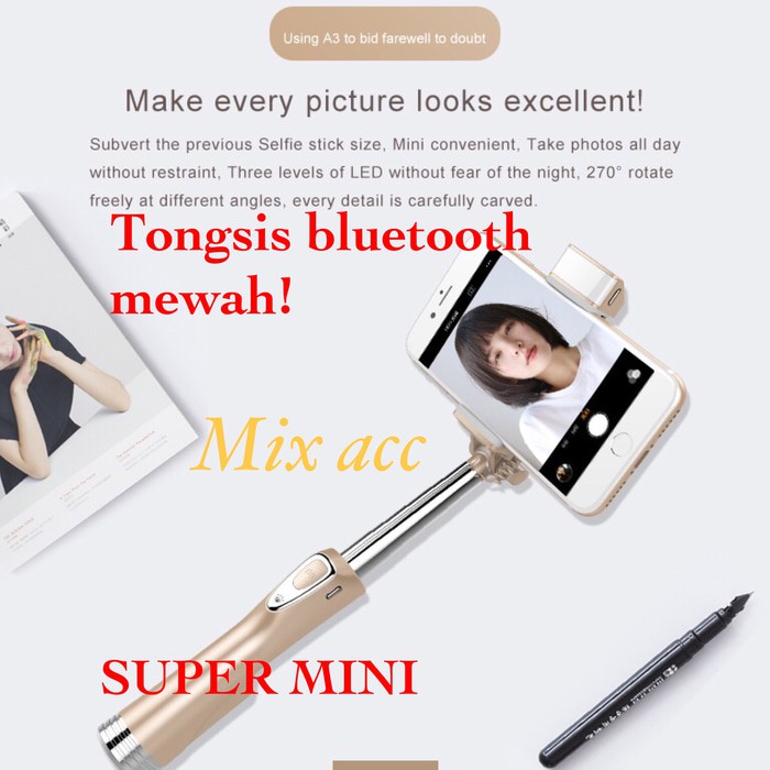 Jual Tongsis Bluetooth A3 3 In 1 Led Fill Light Retractable Selfie