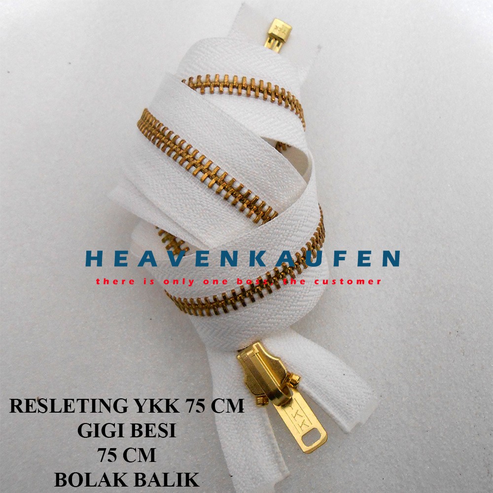 Jual Resleting Zipper YKK Gigi Besi 75 cm Putih - Gold Emas Bolak Balik | Shopee Indonesia