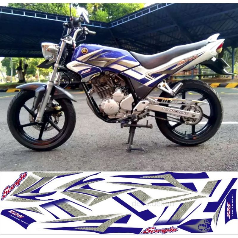 Jual (BAYAR DITEMPAT) Striping Scorpio Steco 2004 Biru putih Stiker Lis ...